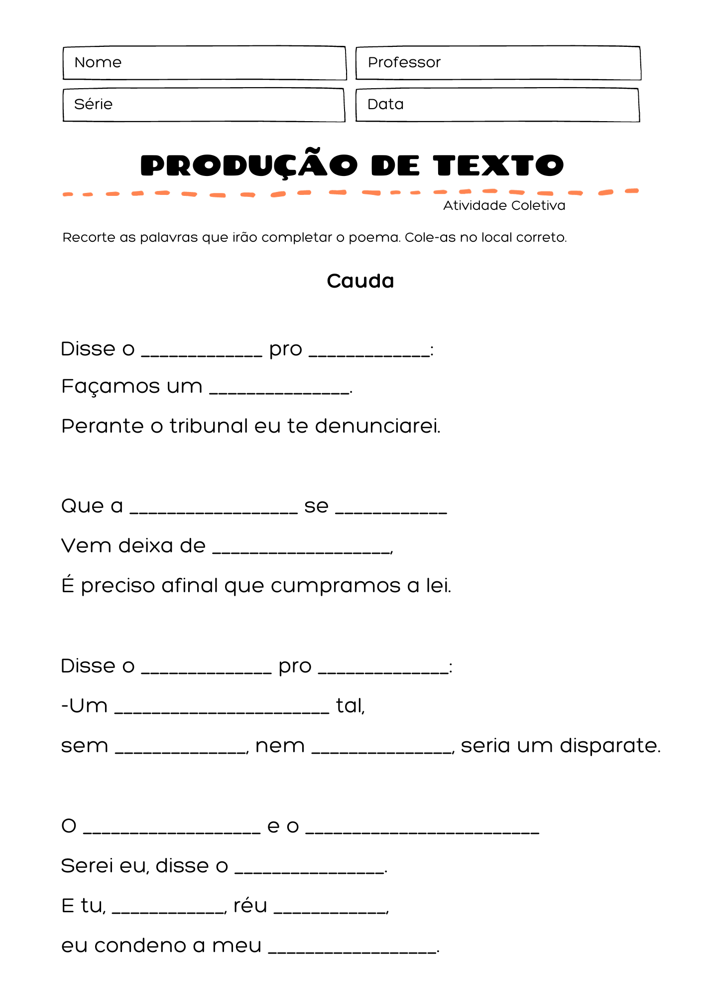 Atividades de Produção Textual - Poema - 3º ano - Guia de Profs | H...