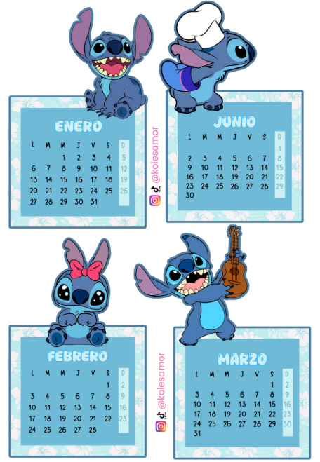Hermoso Calendario Stitch imprimible PDF