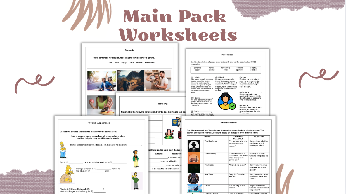 Main Pack Worksheets - Full Set: Elementary + Intermediate + Conversation