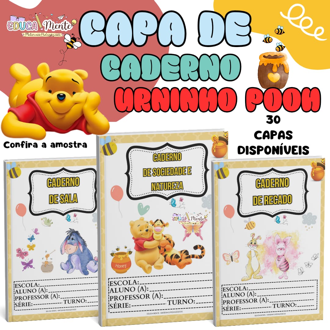 CAPA DE CADERNO URSINHO POOH - EDUCA MENTE MATERIAIS PEDAGÓGICOS
