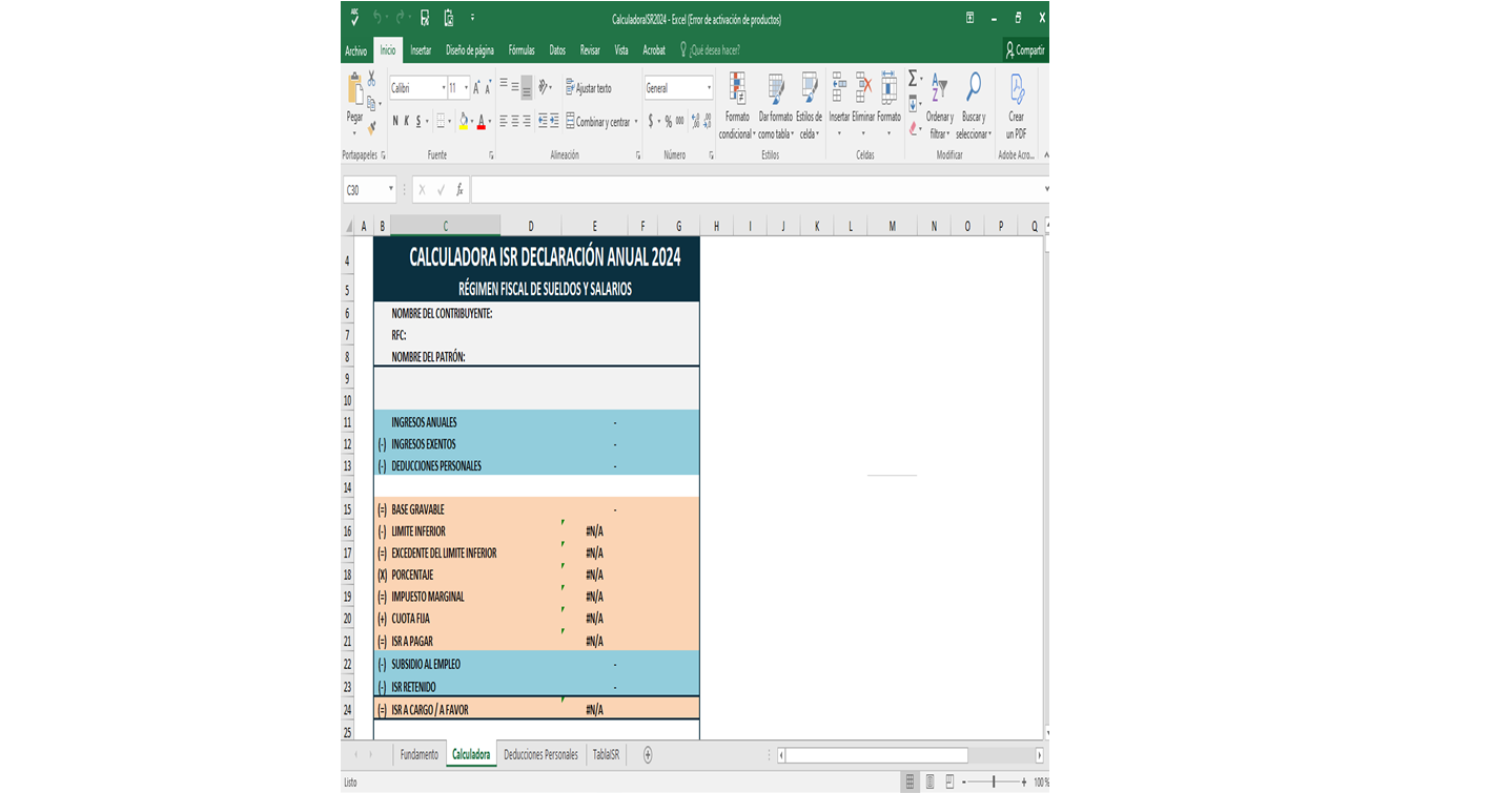 CALCULADORA PARA CALCULO DE ISR ANUAL DE SUELDOS Y SALARIOS 2024