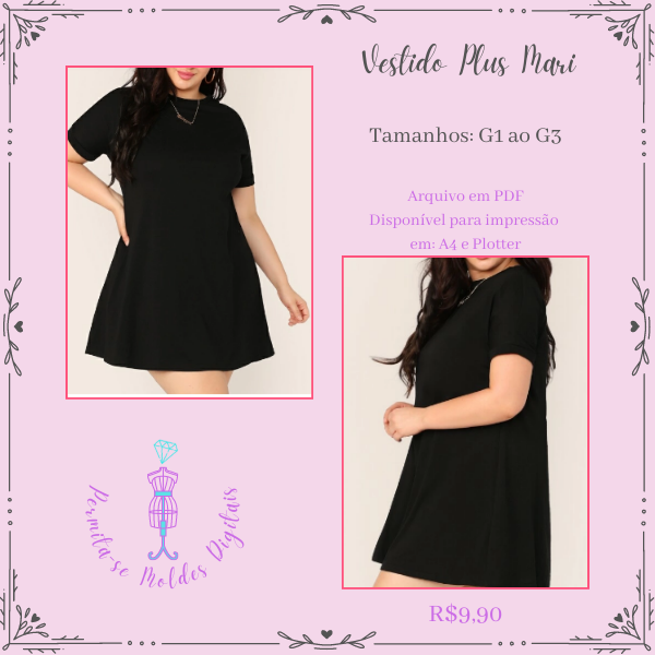 Molde Vestido Plus Mari (G1 ao G3). - Permita-se Moldes Digitais, p...