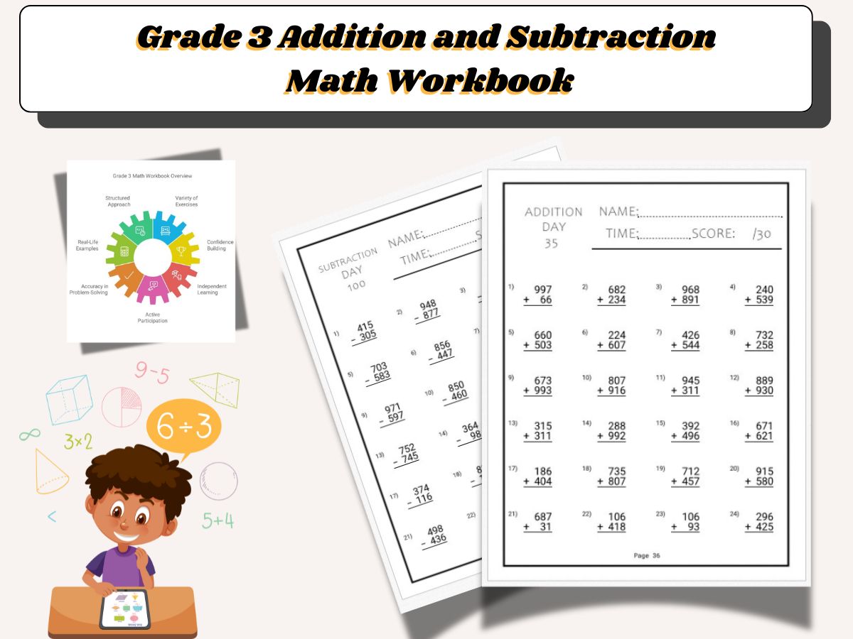 Grade 3 Addition and Subtraction Math Workbook: 100 Days of Skill B...