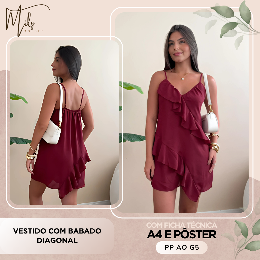 Vestido com Babado Diagonal - Mily Moldes | Hotmart