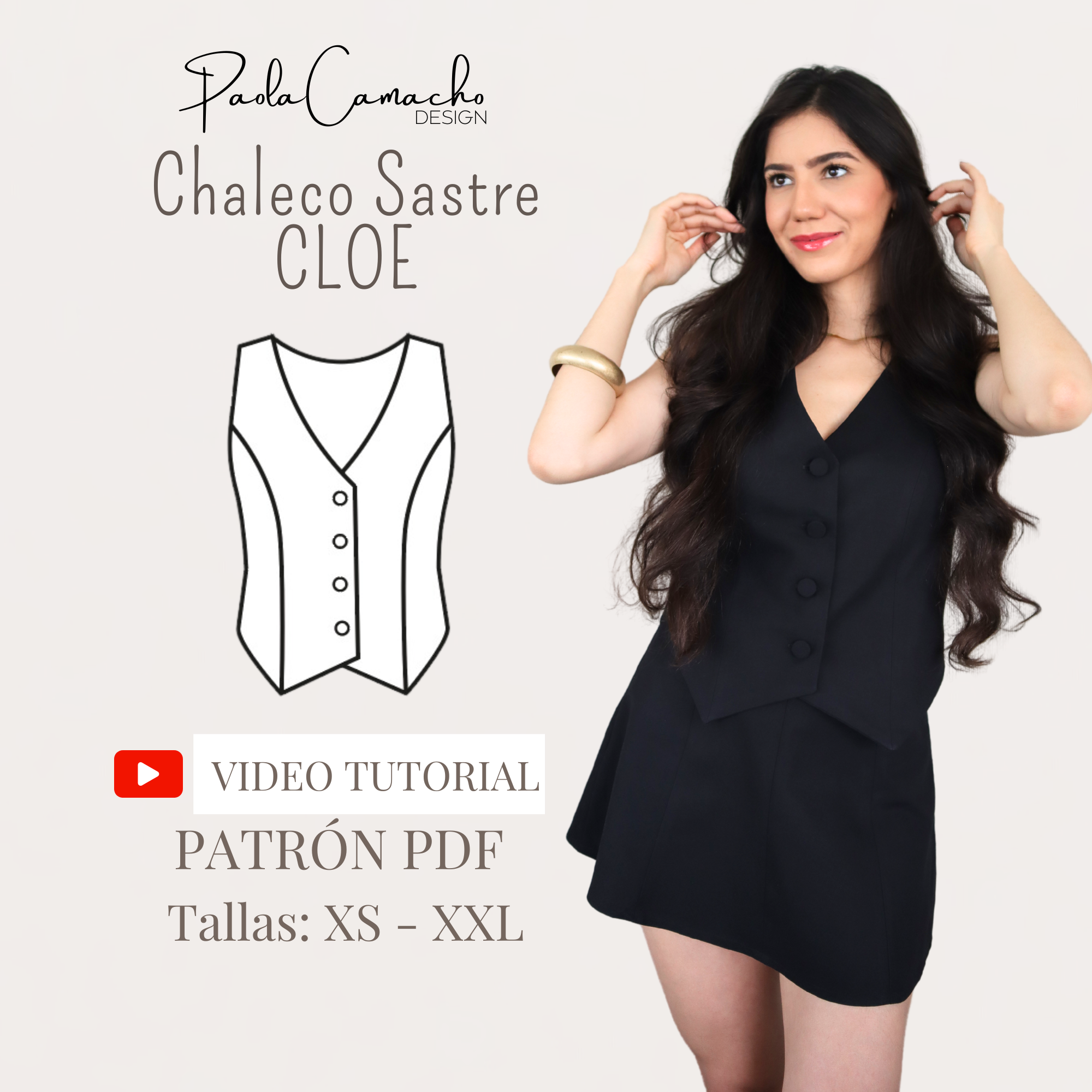 Patrón chaleco Sastre con bótones - tallas XS,S,M,L,XL,XXL -Patrón ...