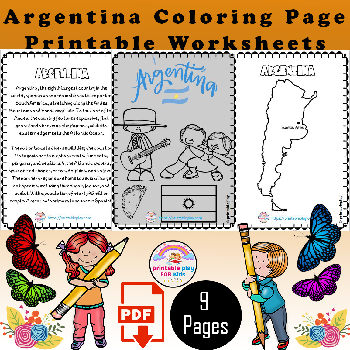 Argentina Coloring Page for Kids to Read, Color, and Learn