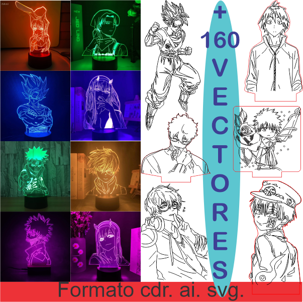 Vectores Diseños, Editables, Corte Grabado Laser, LAMPARAS LED ANIMES