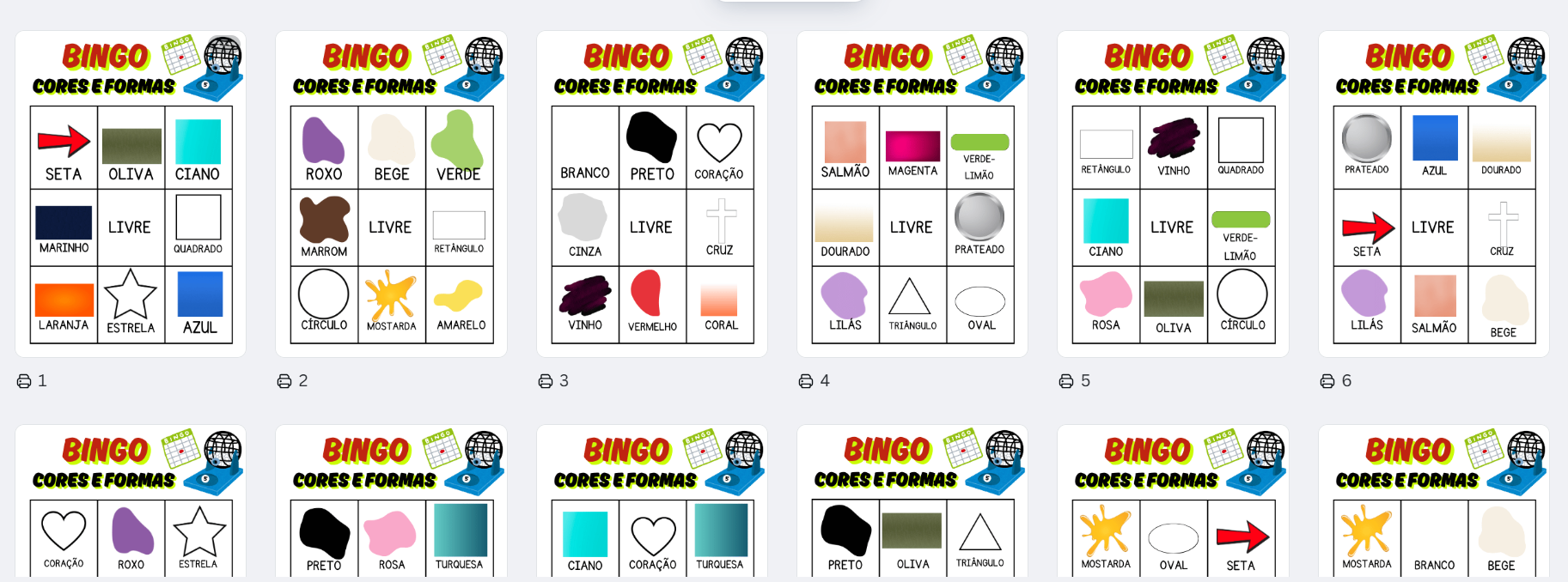 BINGO CORES E FORMAS