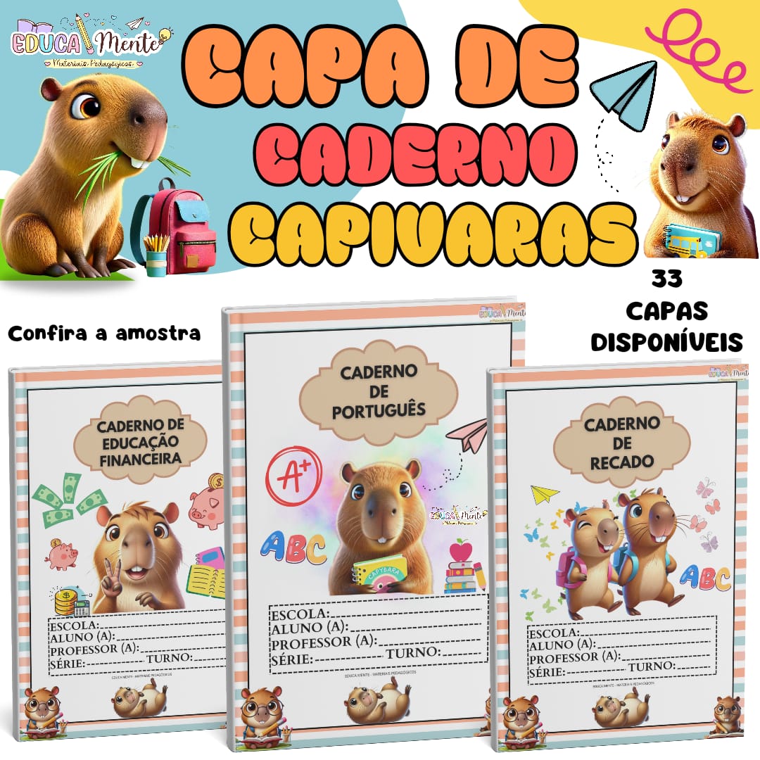 KIT CAPA DE CADERNO CAPIVARAS - EDUCA MENTE MATERIAIS PEDAGÓGICOS