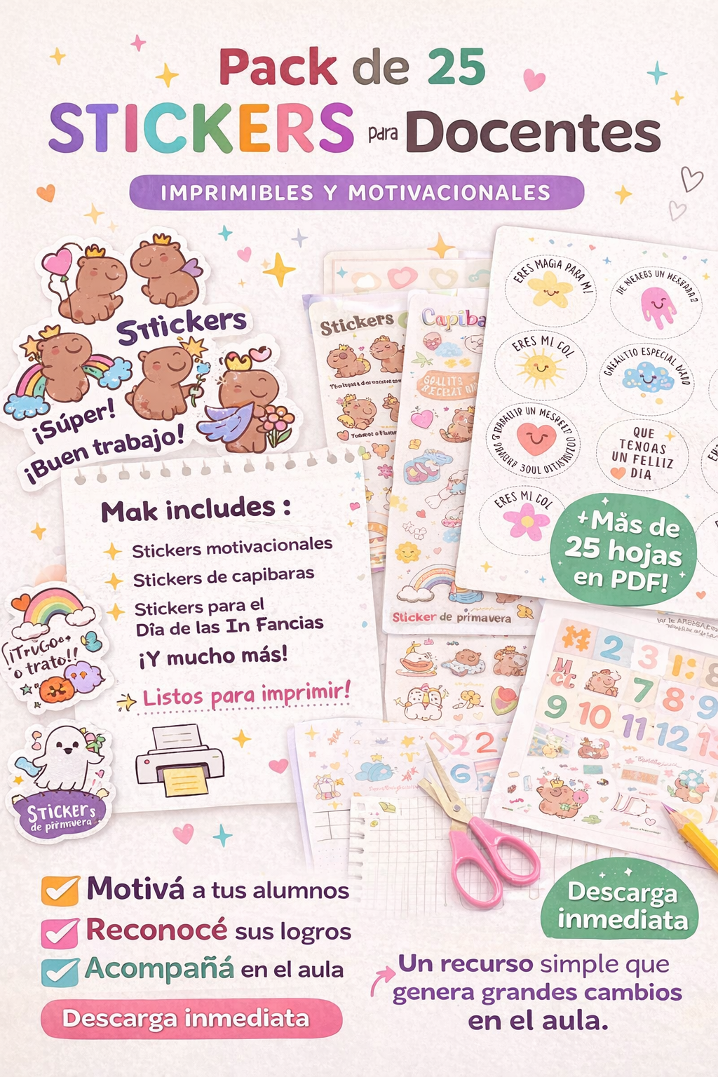 Pack de Stickers para Docentes: Motiva, Premia y Enseña (Listos par...