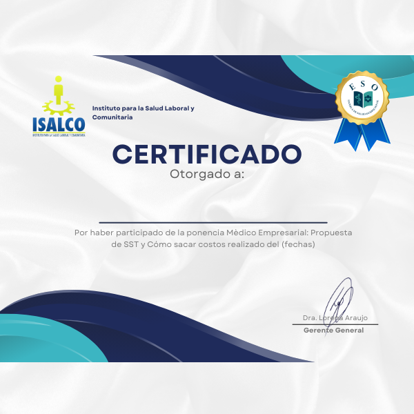 Certificado EXTRA avalado por empresa ISALCO - Escuela de Salud Ocu...