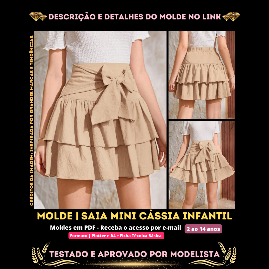 [Molde em PDF] - Saia Mini Cássia Infantil - Empreendedora Digital...